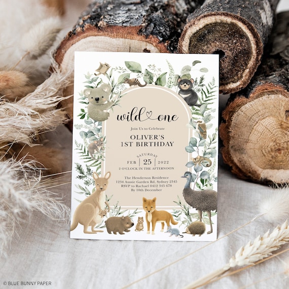 Wild One Australian Animal First Birthday Invitation Editable Template ...