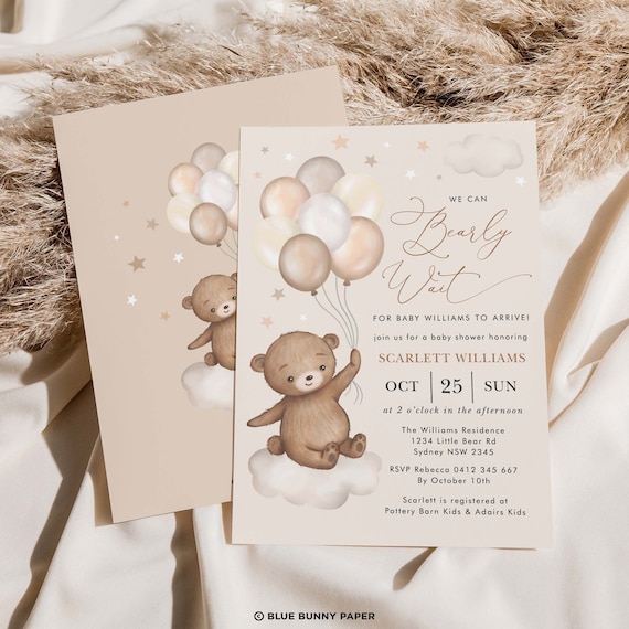 Bear Balloon Baby Shower Invitation We Can Bearly Wait - Etsy