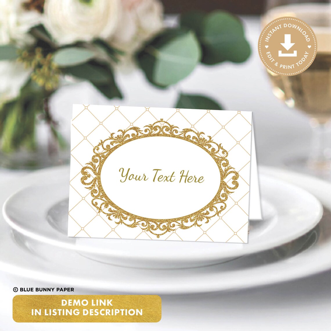 EDITABLE Royal Prince Food Tent Labels White and Gold Place Cards ...