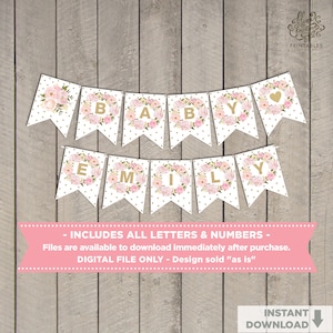 Pink Floral Birthday Printable Banner. Party Decorations. Baby Shower ...