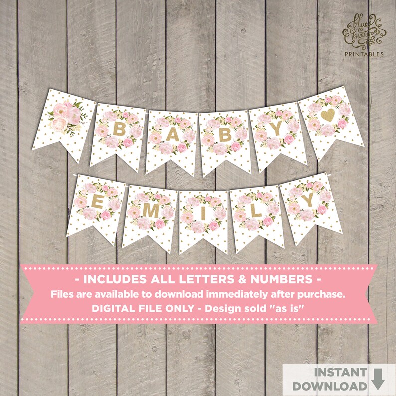 Pink Floral Birthday Printable Banner. Party Decorations. Baby - Etsy