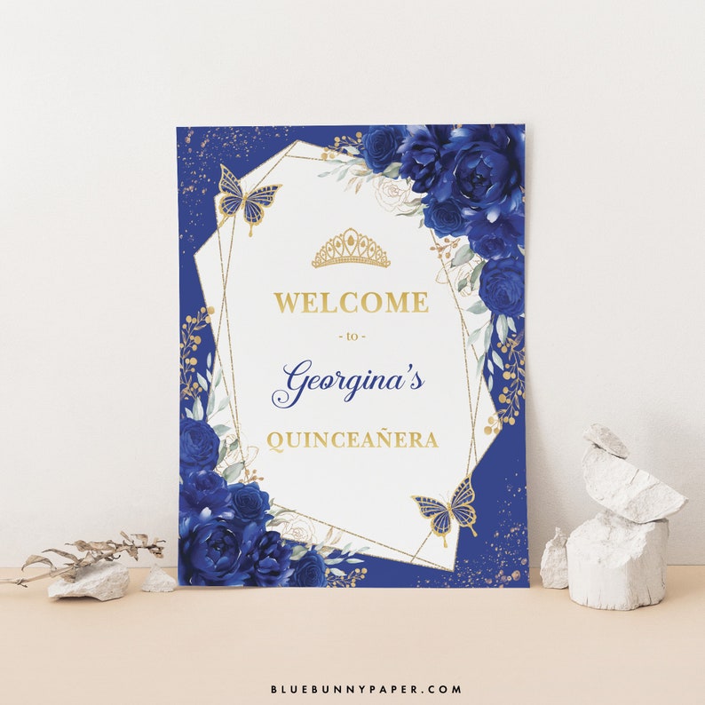 Royal Blue Quinceanera Welcome Sign Blue Gold Mis Quince 15 Anos ...