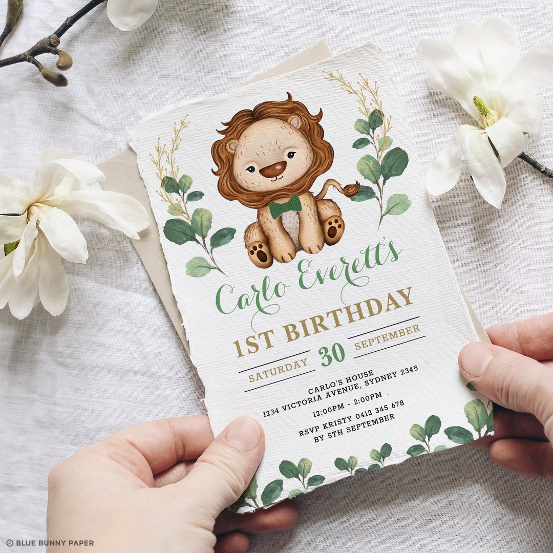 EDITABLE Lion Birthday Invitation Template, Wild One Party Invite ...