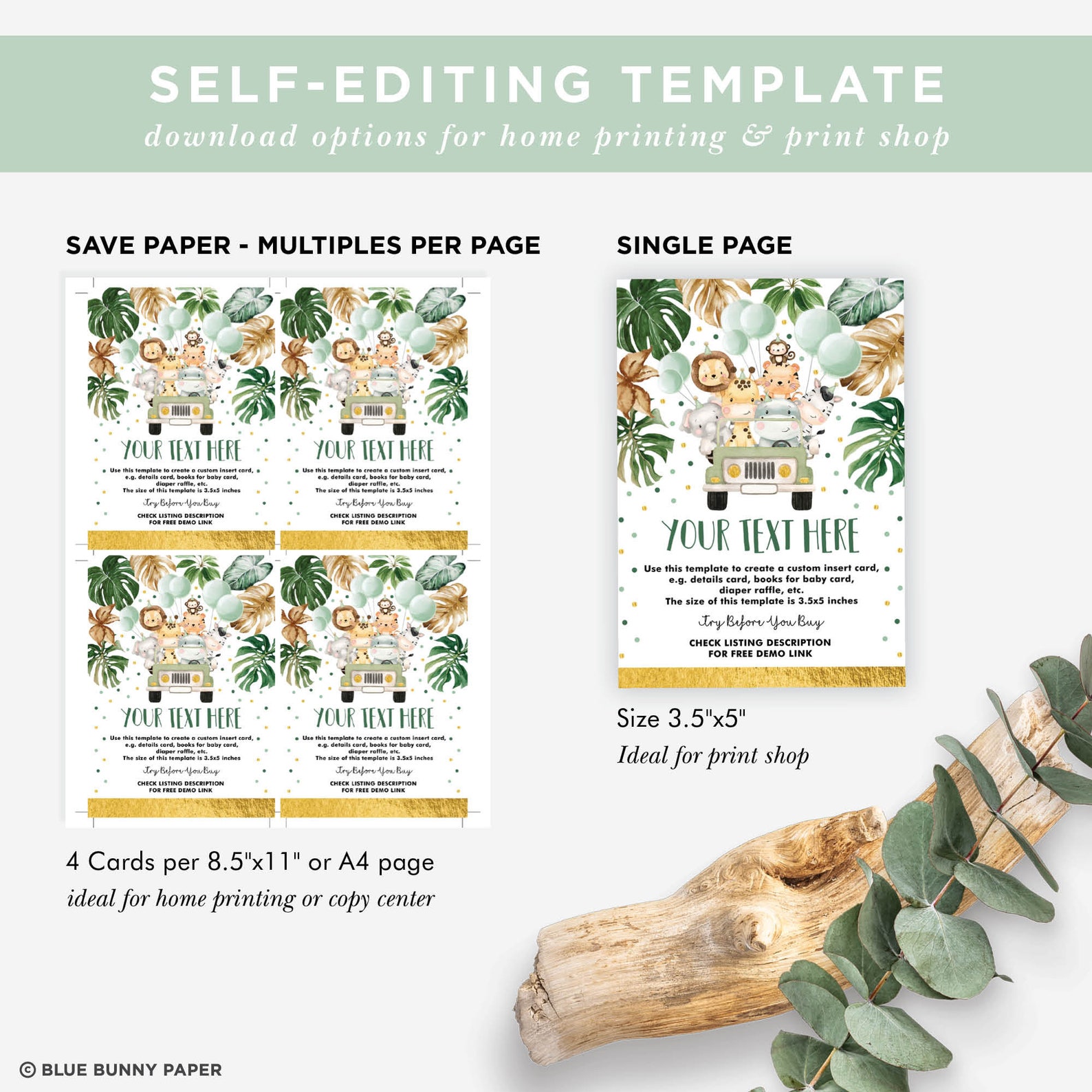 EDITABLE Jungle Insert Card Template, Safari Wild Animals Baby Shower ...