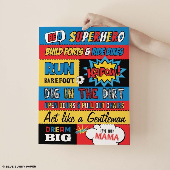 Superhero Nursery Print, Superhero Quote Wall Art, Kids Playroom Decor ...
