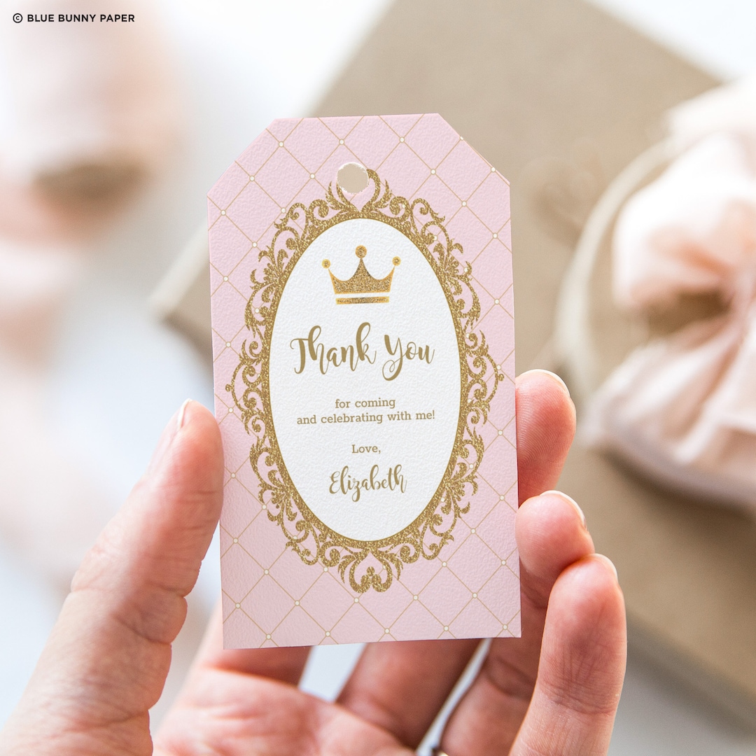 Crown Princess Favor Tag Template, Pink Gold Royal Baby Shower Thank ...