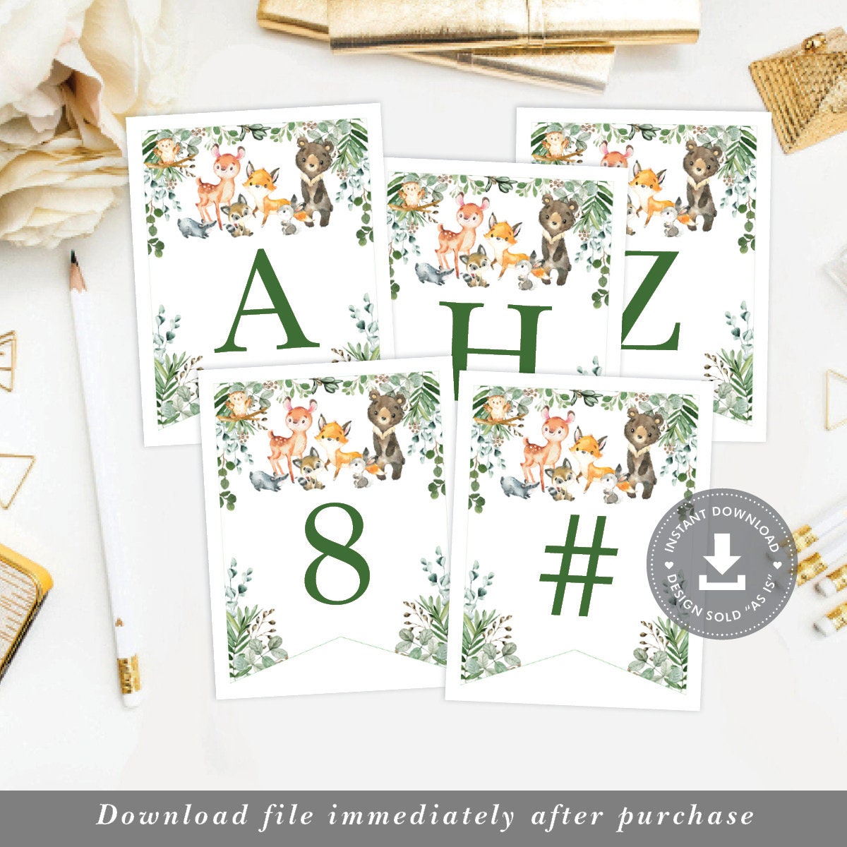 Woodland Animals Printable Banner, Forest 1st Birthday Party ...