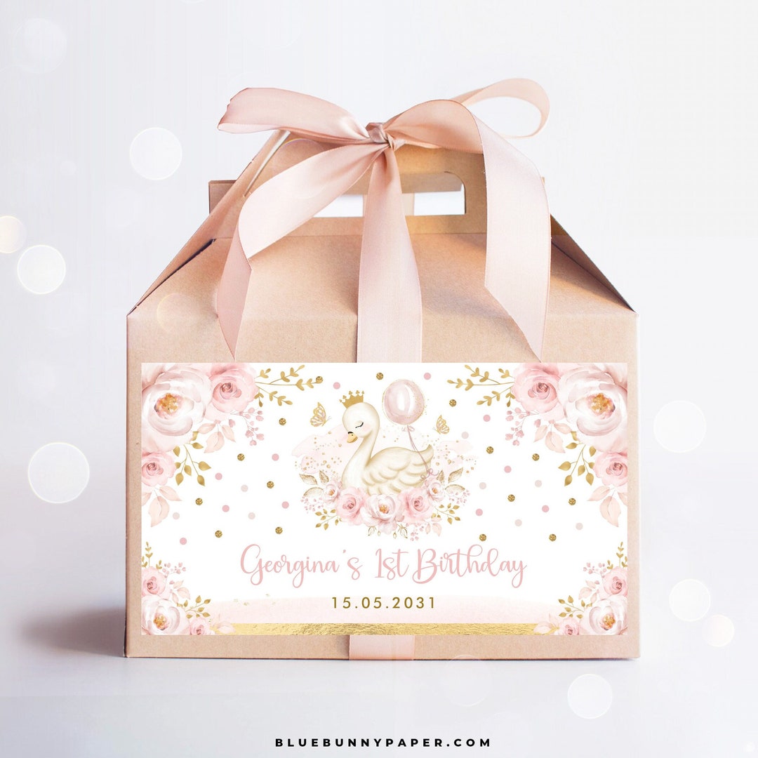 Editable Swan Birthday Party Favors, Swan Princess Gable Box Label ...