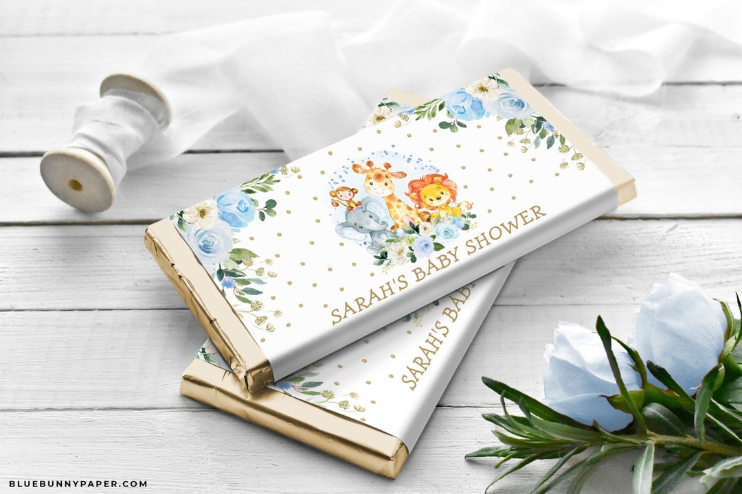 EDITABLE Safari Chocolate Bar Wrapper Blue Floral Jungle Wild Animals ...