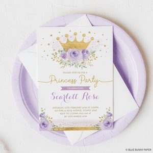 Purple Princess Party Invitation Gold Crown Princess Birthday Invite ...