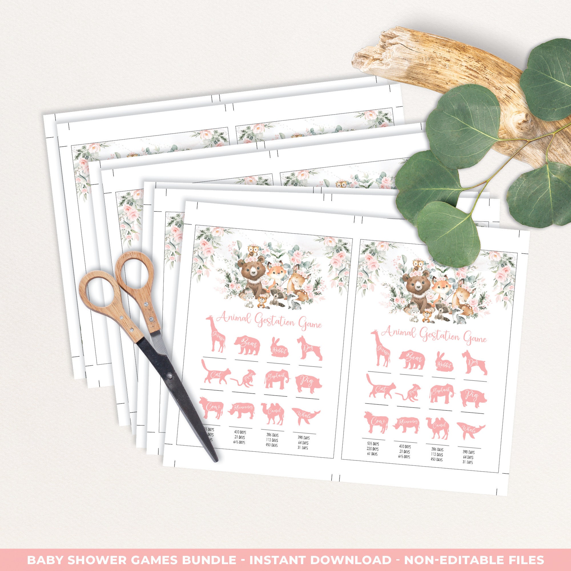 Pink Floral Woodland Baby Shower Games Baby Girl Forest Animals Baby ...