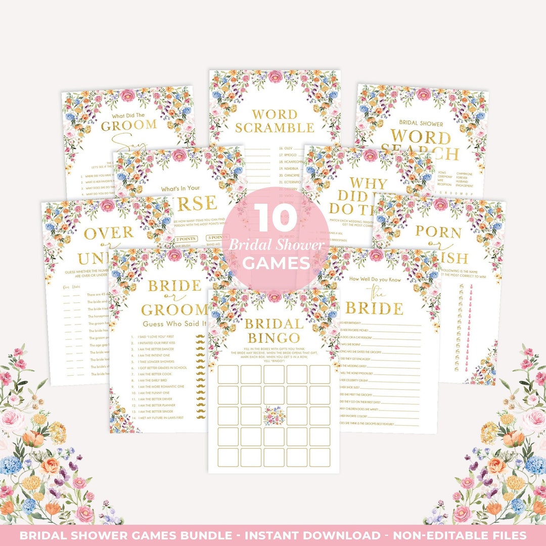 Wildflower Bridal Shower Games Bundle Colorful Spring Garden Flowers ...