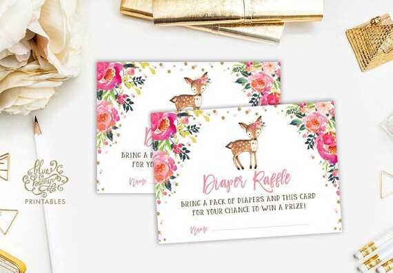 Woodland Deer DIAPER RAFFLE Ticket. Girl Baby Shower Pink Floral Doe ...