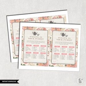 BABY SHOWER Game. What's in Your Purse Shower Game Printable. Floral ...