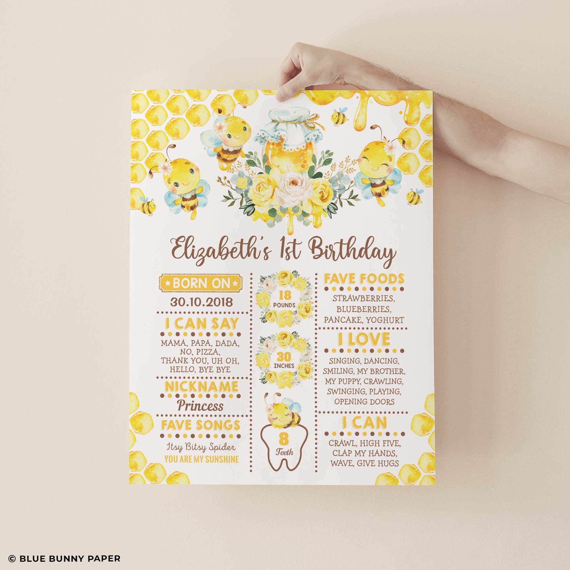 Honey Bee 1st Birthday Milestone Poster, Bumblebee Chalkboard Sign ...