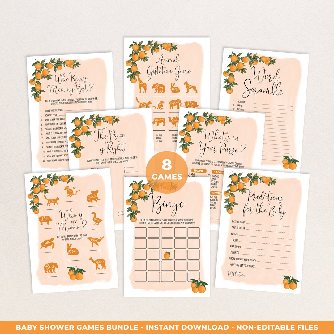 Orange Citrus Baby Shower Games, Little Cutie Baby Games Bundle ...