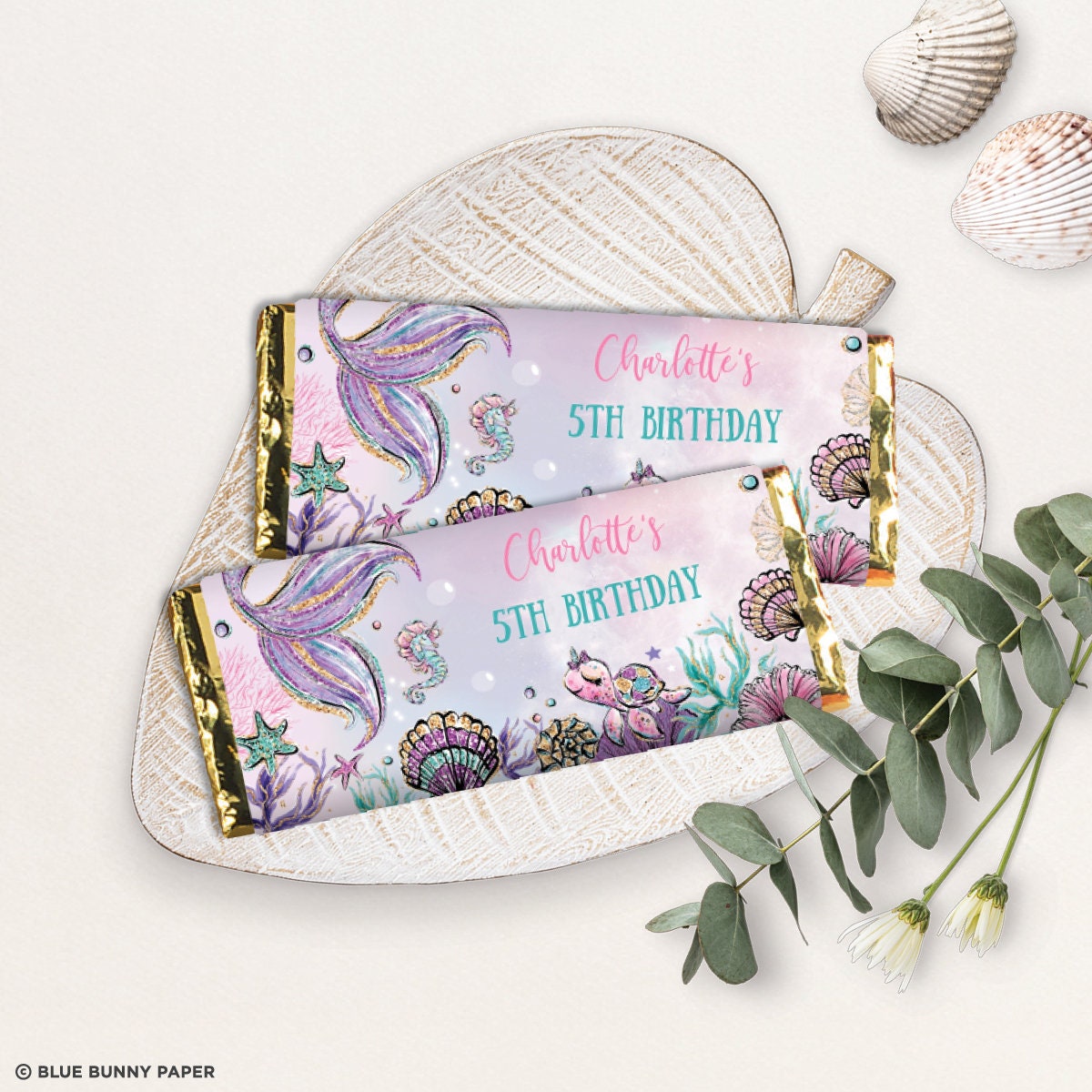 EDITABLE Mermaid Chocolate Bar Wrapper, Under the Sea Candy Bar Wrapper ...