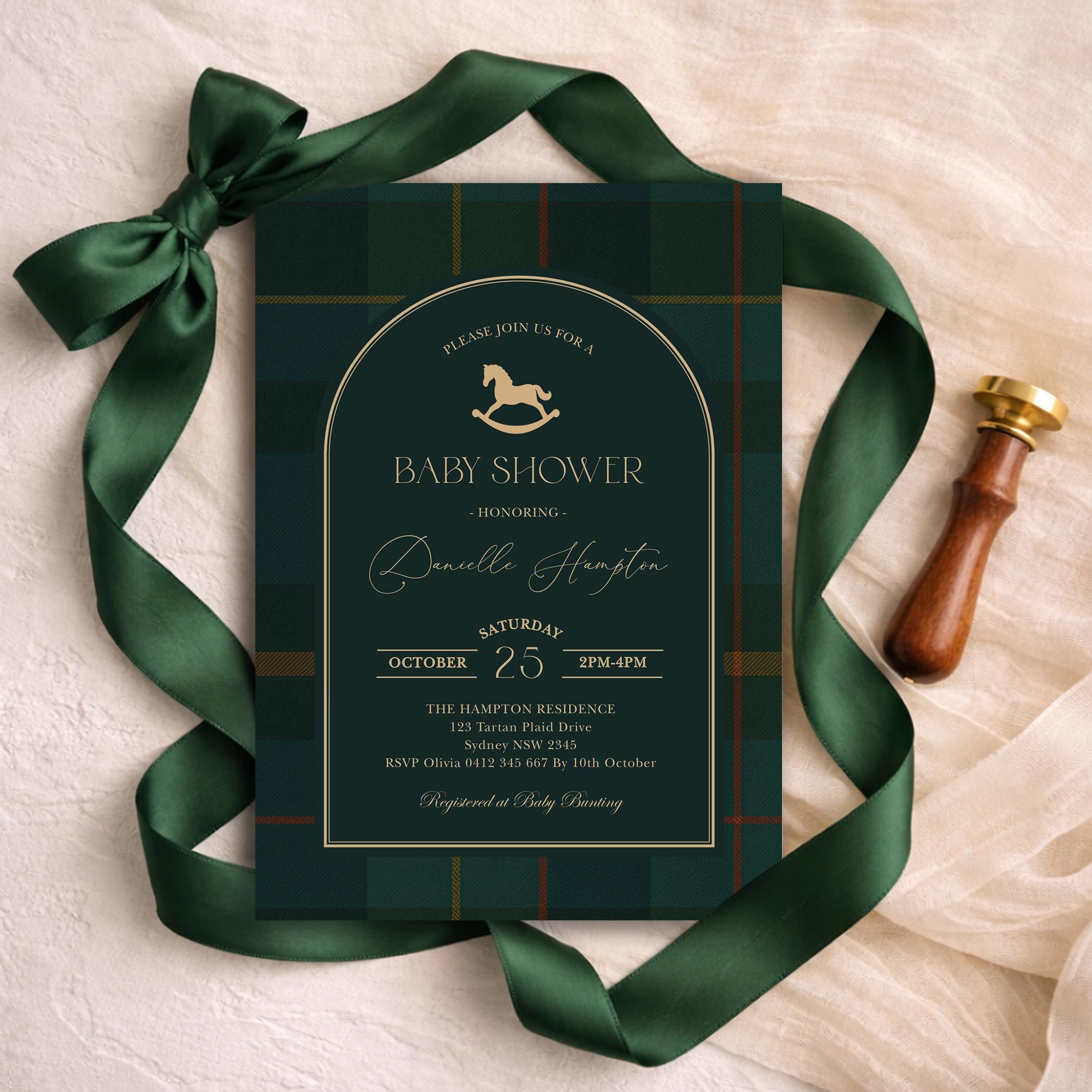Equestrian Plaid Baby Shower Invitation Bundle: Vintage Polo Rocking ...