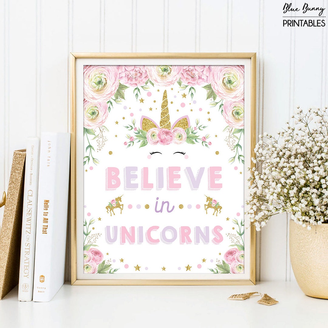 Believe in Unicorns Nursery Room Decor. Purple Pink Gold Unicorn Decor ...