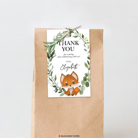 EDITABLE Fox Favor Tag, Woodland Baby Shower Favors, Greenery Wreath ...