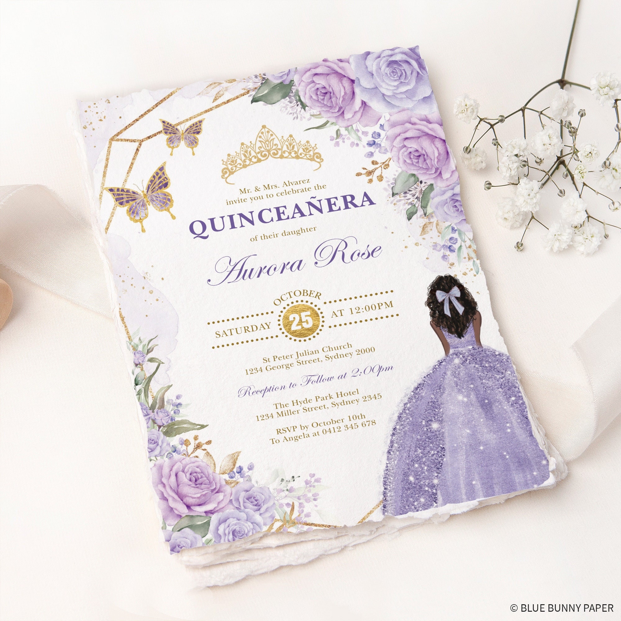 Purple Quinceanera Invitation Brown Skin Curly Hair Mis Quince - Etsy