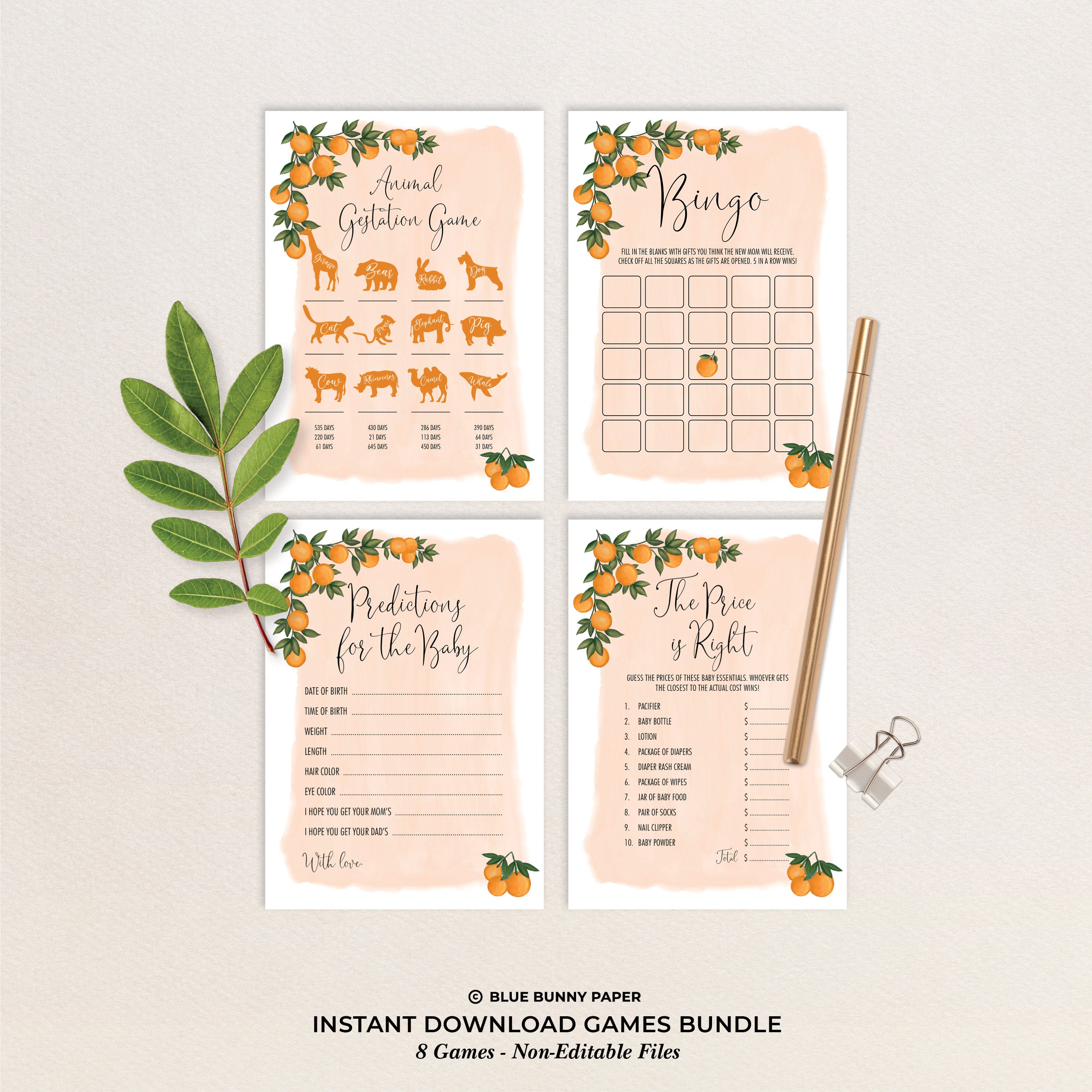 Orange Citrus Baby Shower Games, Little Cutie Baby Games Bundle ...
