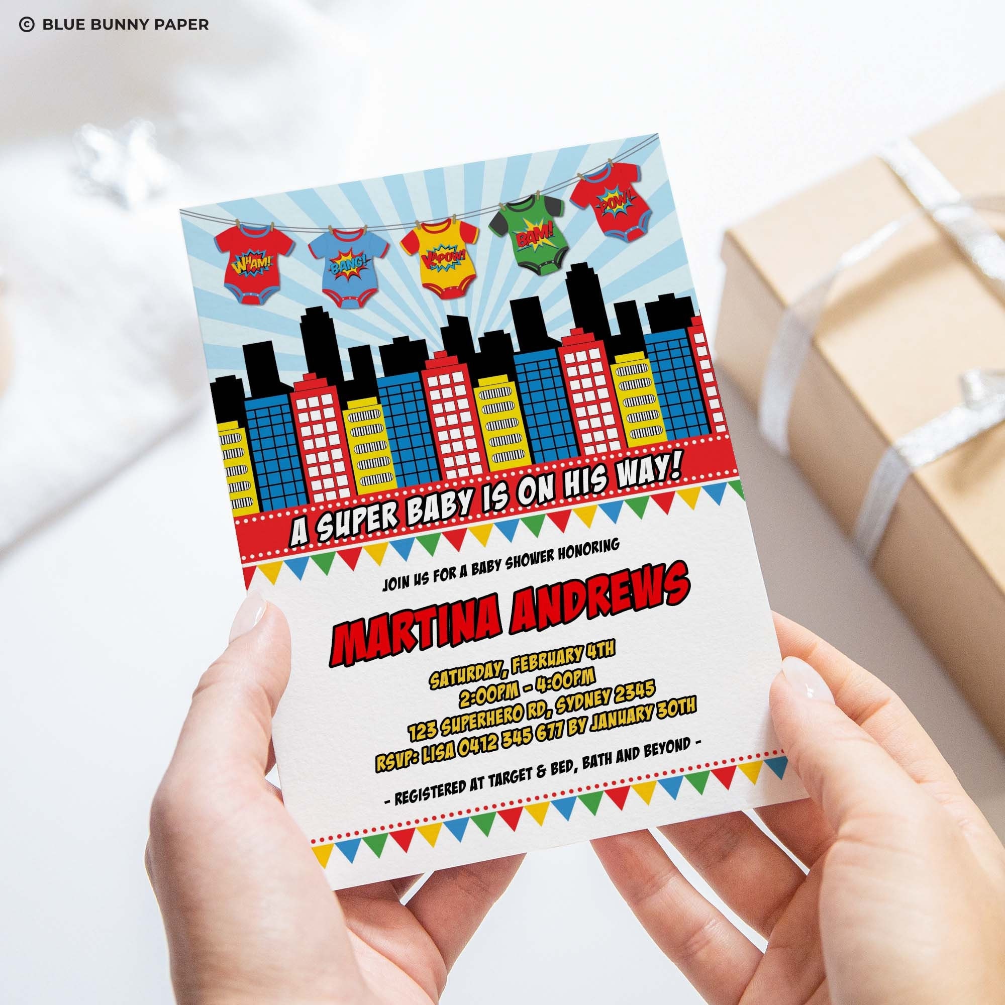Superhero Baby Shower Invitation, Super Baby Boy Invite, Super Hero ...