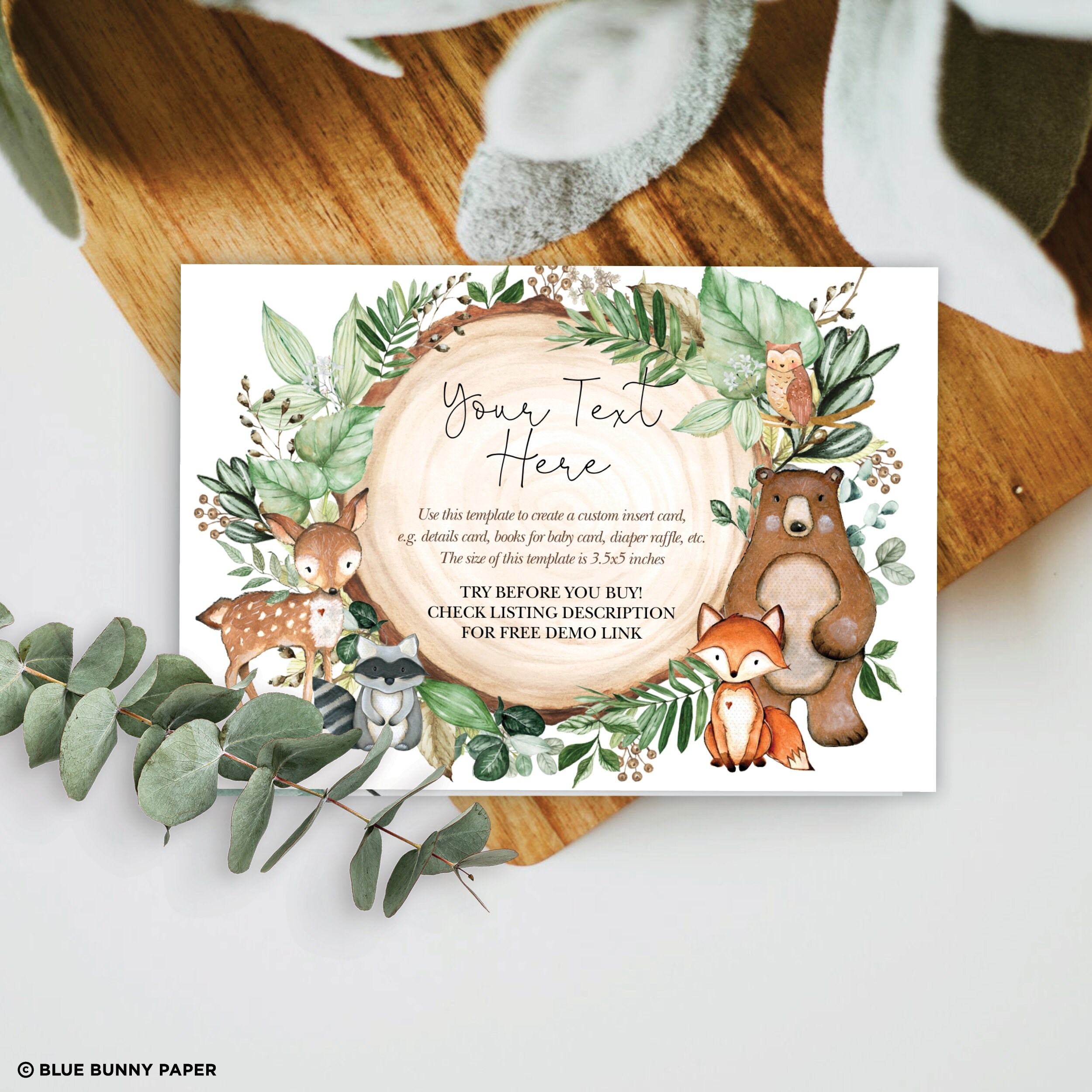 EDITABLE Woodland Insert Card Template Forest Animals Baby - Etsy