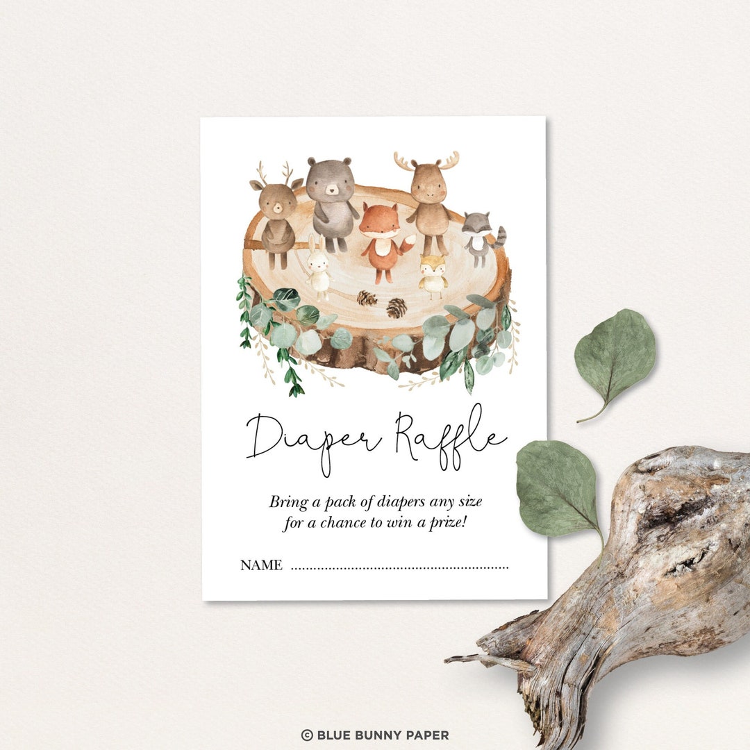 Cute Woodland Diaper Raffle Printable Forest Animals Baby Shower ...