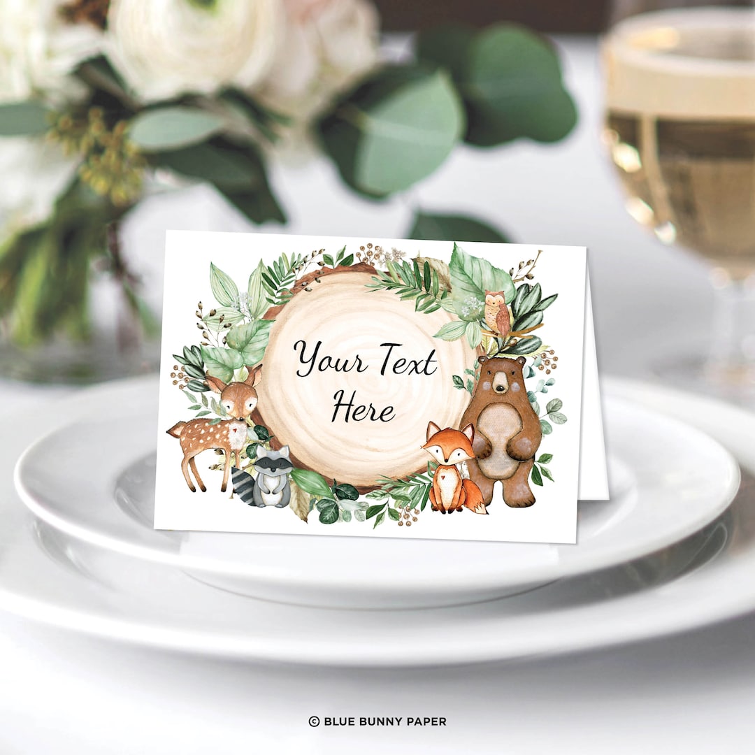 EDITABLE Woodland Animals Place Cards. Botanical Forest Food Tent ...