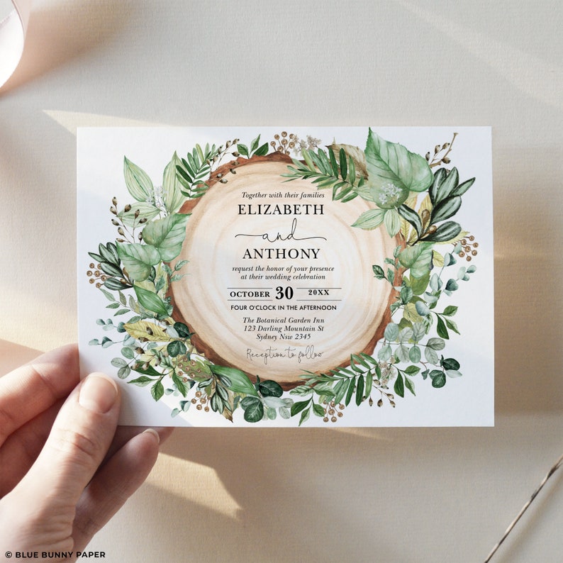 Rustic Greenery Wedding Invitation Template Botanical Forest - Etsy