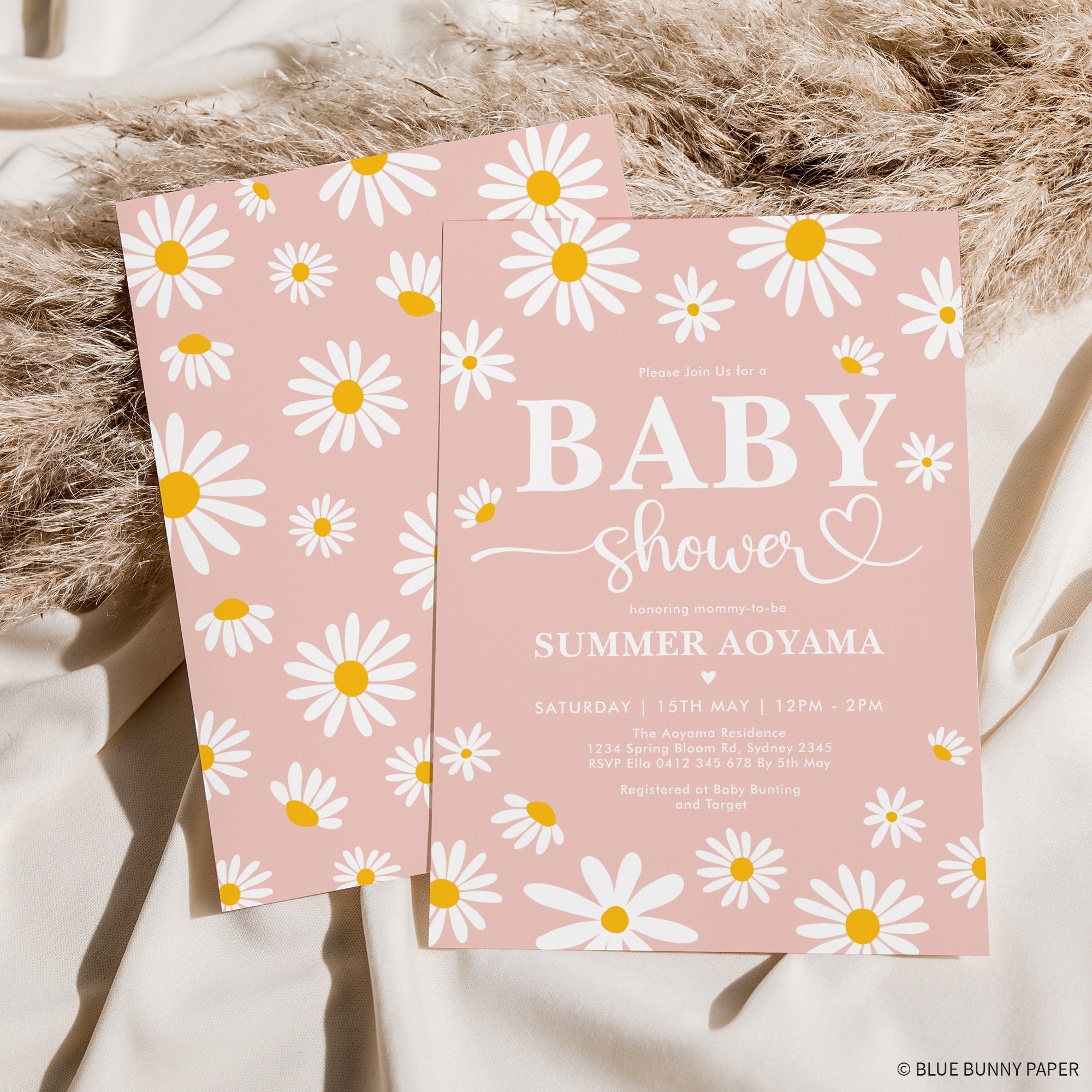 Floral Daisy Baby Shower Invitation Blush Boho Daisy Flowers Baby ...