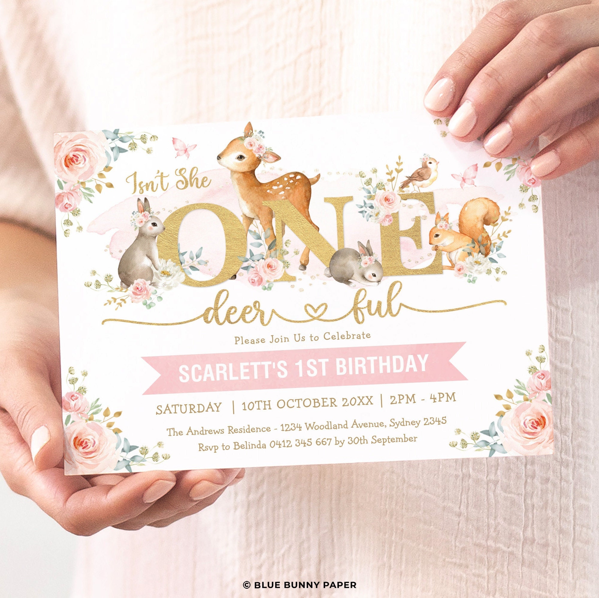 One-deer-ful Birthday Invitation, Blush Floral Woodland Deer 1st ...
