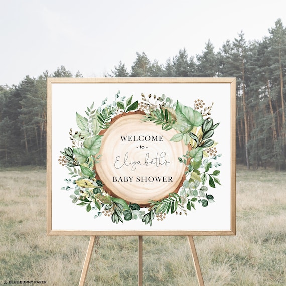 EDITABLE Rustic Greenery Welcome Sign, Forest Baby Shower Decor ...