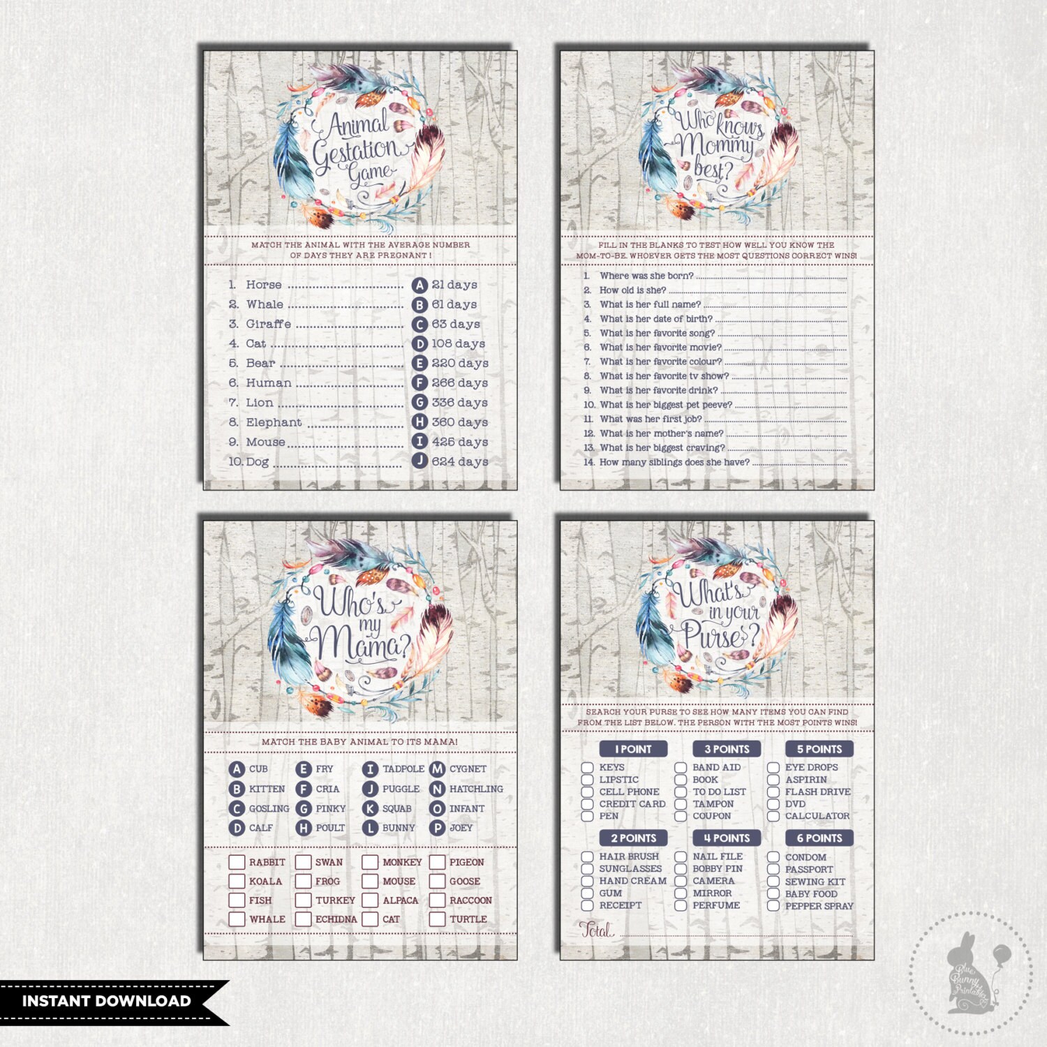 Bohemian GAMES PACKAGE. 8 Boho Baby Shower Printable Games. | Etsy
