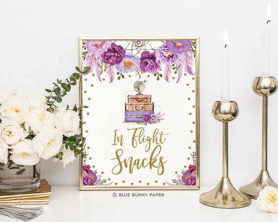 In Flight Snacks Sign. Travel Bridal Shower Decor. Purple | Etsy