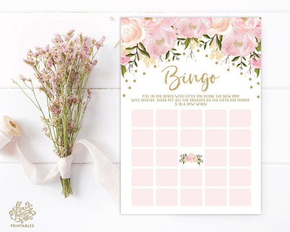 Blush Floral Bingo Baby Shower Game. Pink and Gold Baby Shower ...