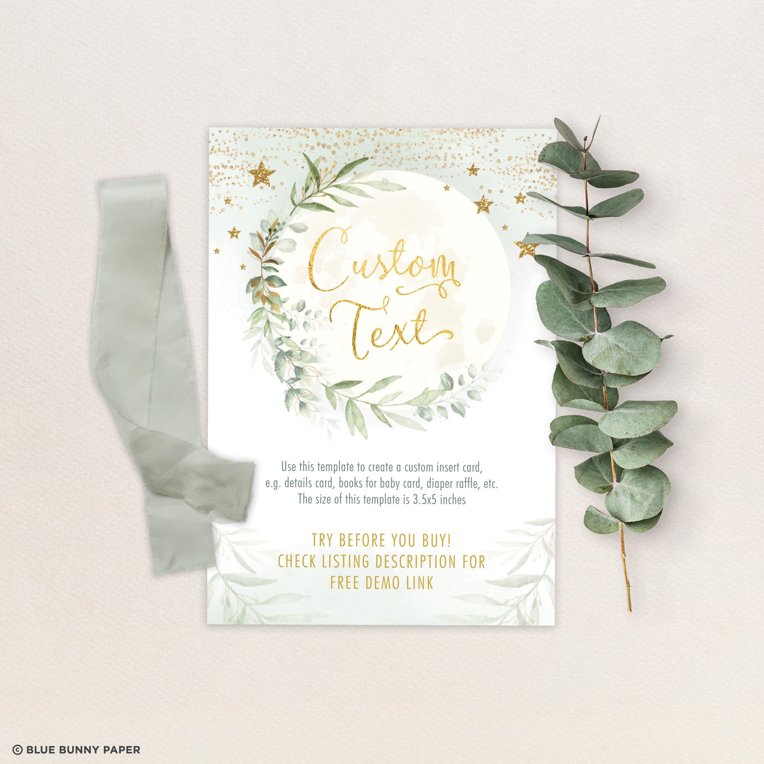 EDITABLE Moon & Stars Insert Card Template Greenery Over the | Etsy