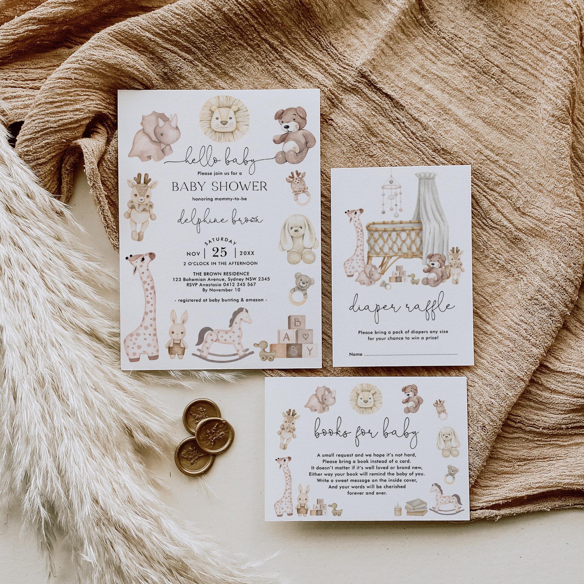 Minimalist Gender Neutral Baby Shower Invitation Bundle, Boho Baby Toys ...