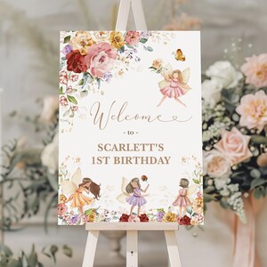 Fairy First Birthday Welcome Sign, Wildflower Garden Fairy 1st Birthday ...