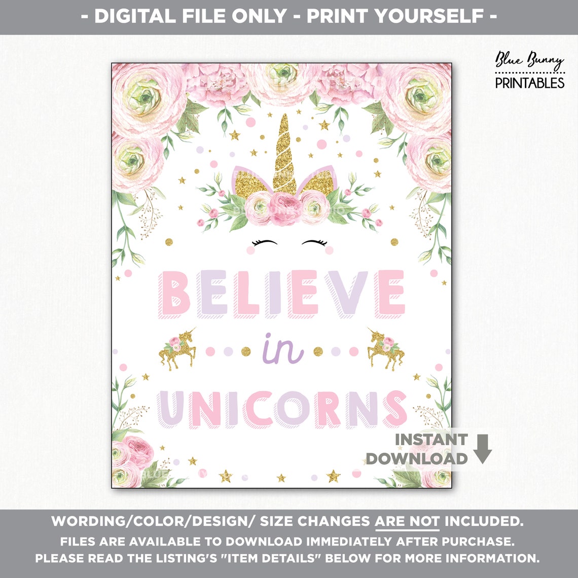 Believe in Unicorns Nursery Room Decor. Purple Pink Gold | Etsy