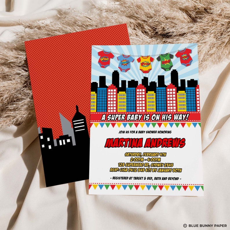 Superhero Baby Shower Invitation, Super Baby Boy Invite, Super Hero ...