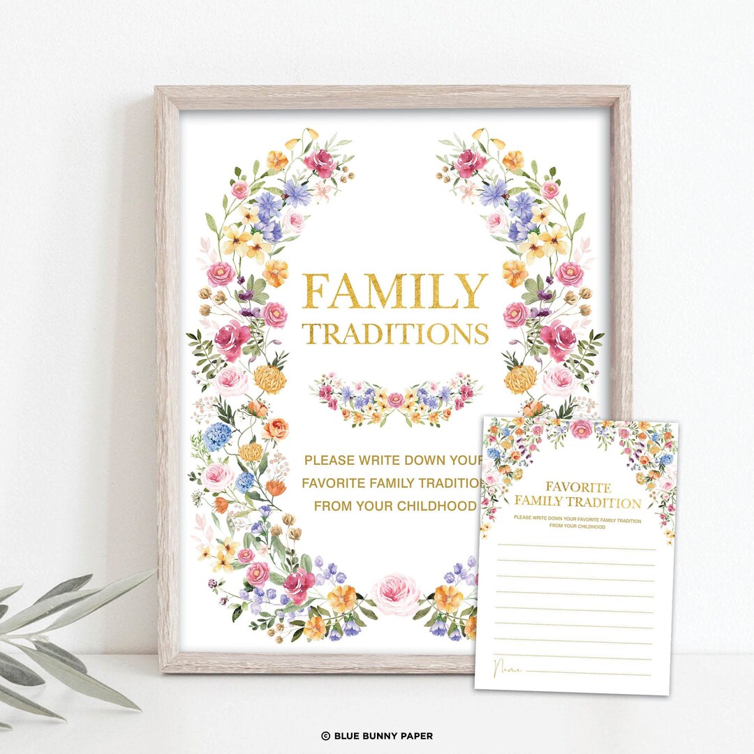 Family Traditions Sign and Note Card Colorful Wildflower Baby Shower ...