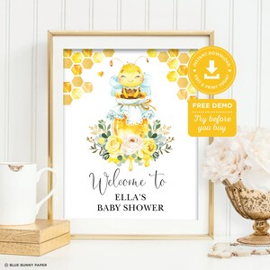 EDITABLE Bee Welcome Sign, Honey Bee Baby Shower Decorations, Bumblebee ...