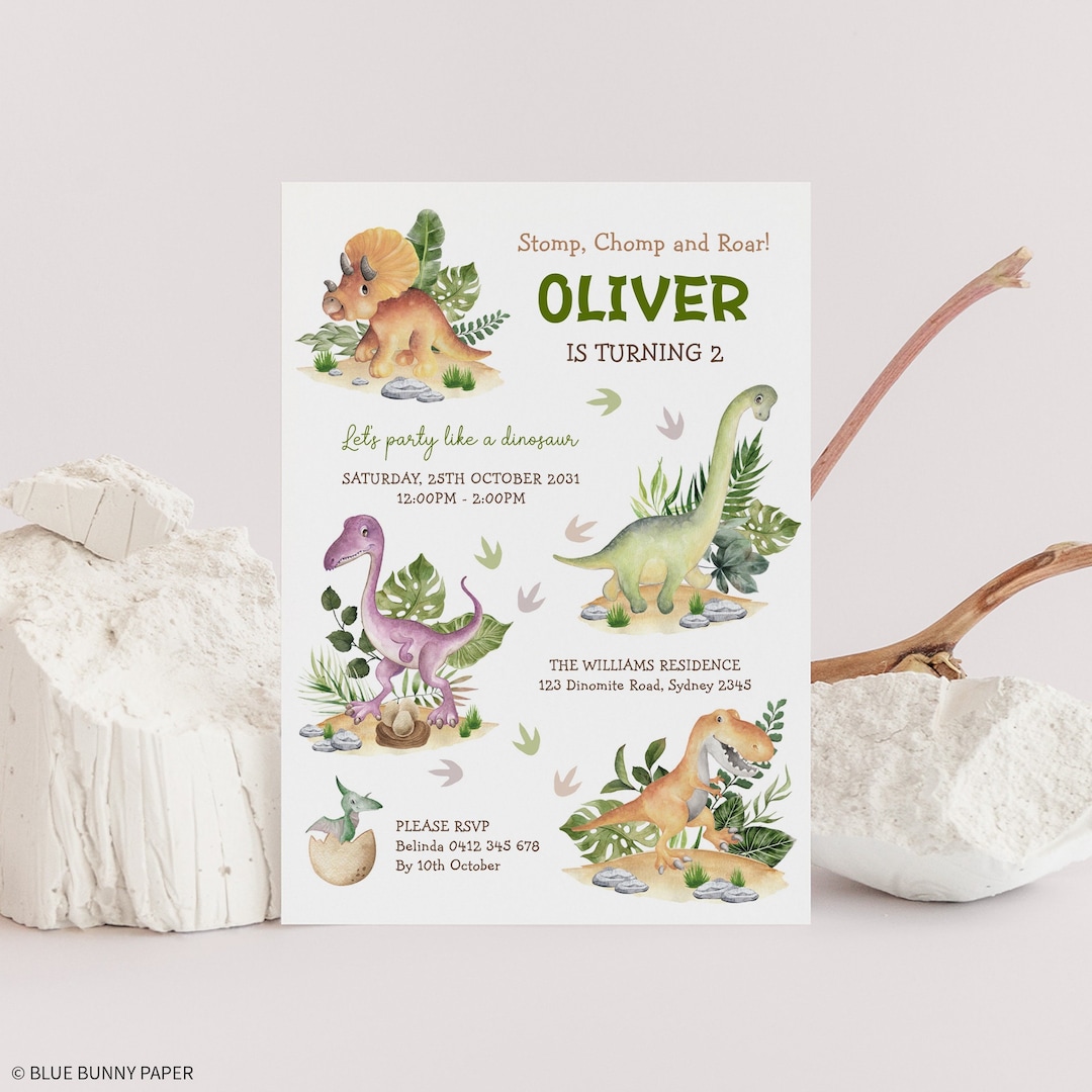Dinosaur Birthday Invite Editable Dino Theme Invitation Template Cute ...