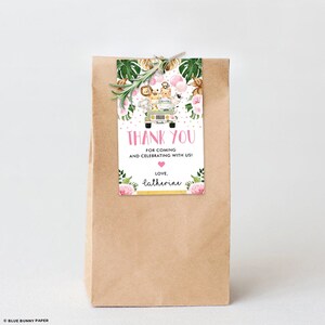 Editable Girl Jungle Favor Tag Template, Pink Floral Safari Animals ...