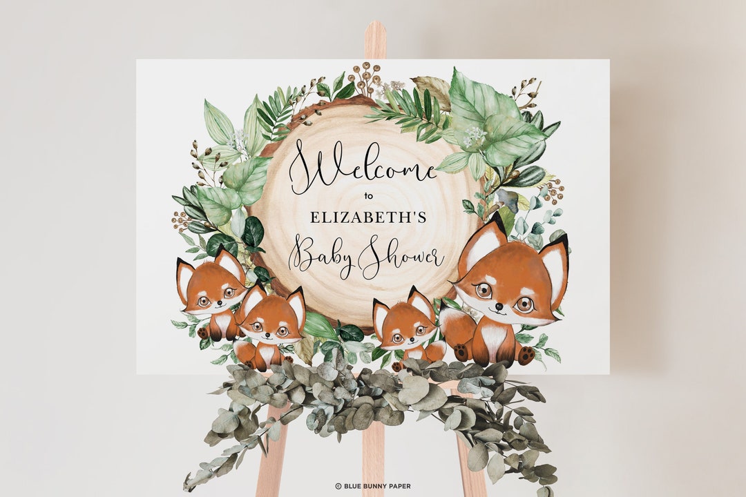Editable Fox Welcome Sign Template Forest Greenery Baby Shower ...