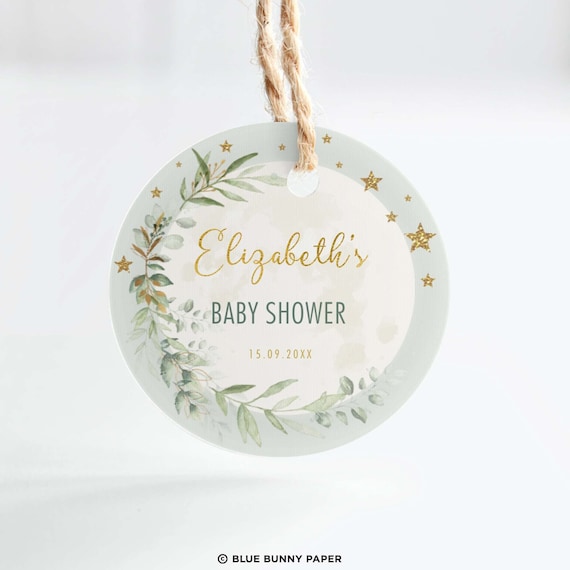 EDITABLE Moon Baby Shower Round Tag Template, Moon and Stars Birthday ...