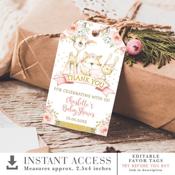 Girly Woodland Baby Shower Favor Tags. Forest Animals Birthday ...