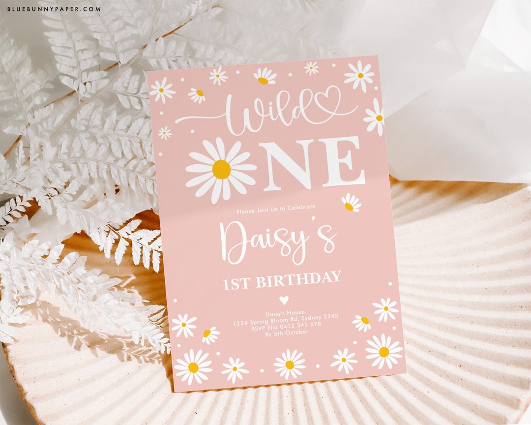 Boho Daisy 1st Birthday Invitation Blush Pink Floral Daisy Wild One ...